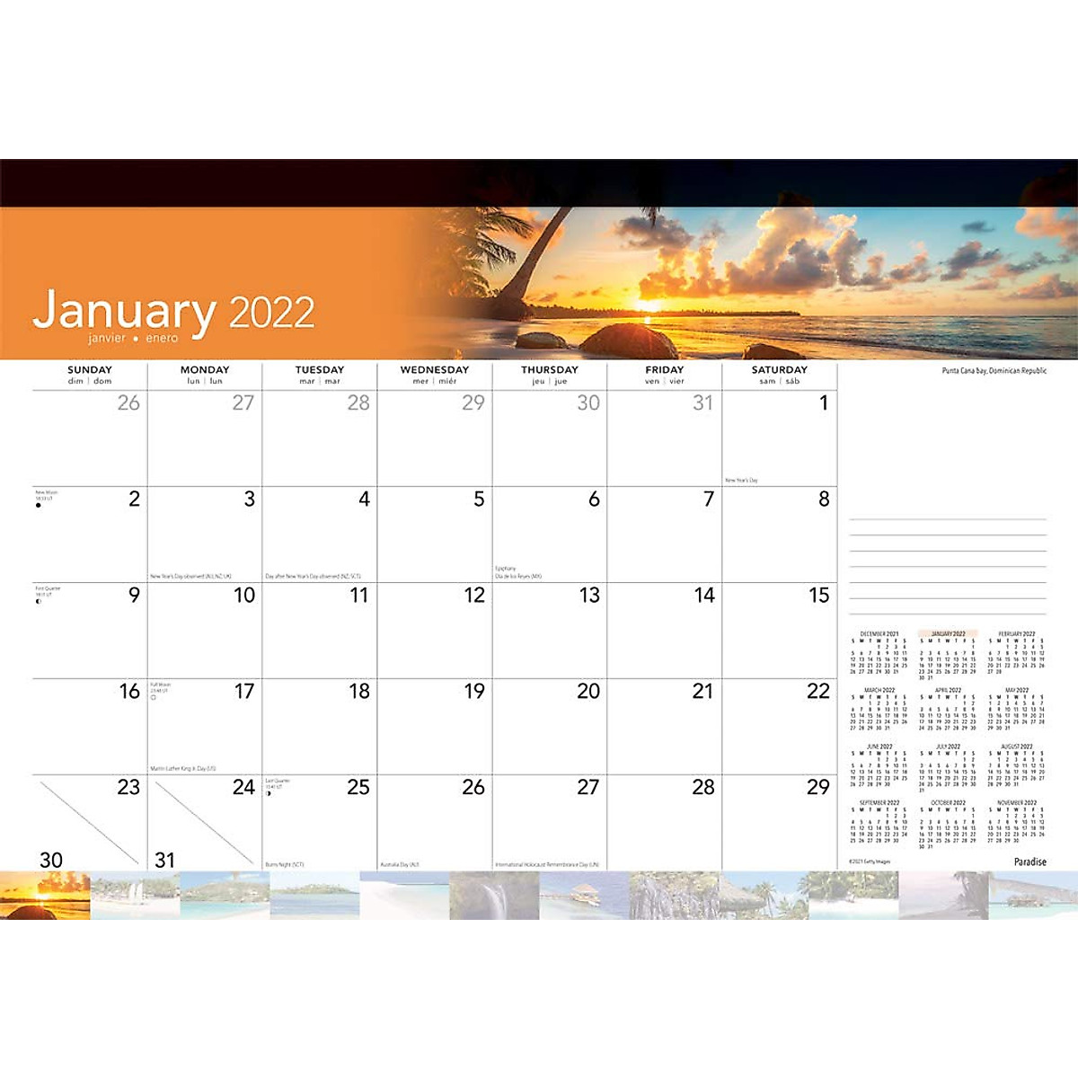 Paradise 2022 17 x 12 Inch Monthly Desk Pad Calendar, Scenic Travel Nature Tropical