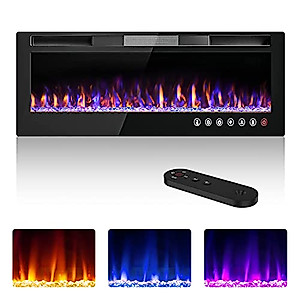 Electric Fireplace-50'' LED Fireplace Wall Mounted/Recessed for Living Room-Fireplace Heater with Remote Control, Touch Screen, Adjustable Flame, 8H Timer, 750w/1500w