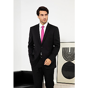 HISDERN Hot Pink Ties for Men Solid Color 2.17'' Skinny Slim Tie Formal Business Fushia Neckties Classic Woven Satin Wedding Necktie