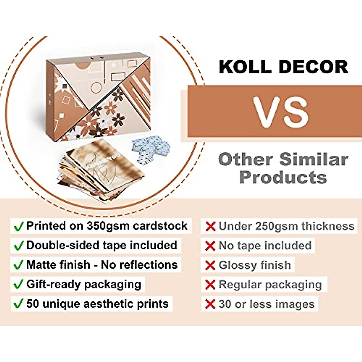 KOLL DECOR Beige Wall Collage kit Boho - 50 Set 4''x6'' Prints Aesthetic Wall Collage Kit Beige Room Decoration Tezza Collage Kit Wall Decor for Teen Girls