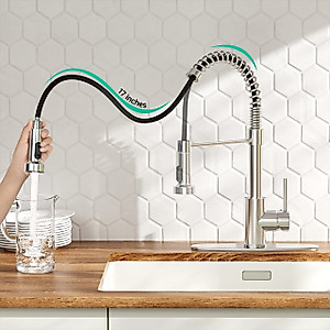 Kitchen Faucet with Pull Down Sprayer Brass Stainless Steel Single Handle Brushed Nickel Faucets for Single or Three Hole Farmhouse Camping Laundry Facilities Rv Bar Sink with 10 inch Deck