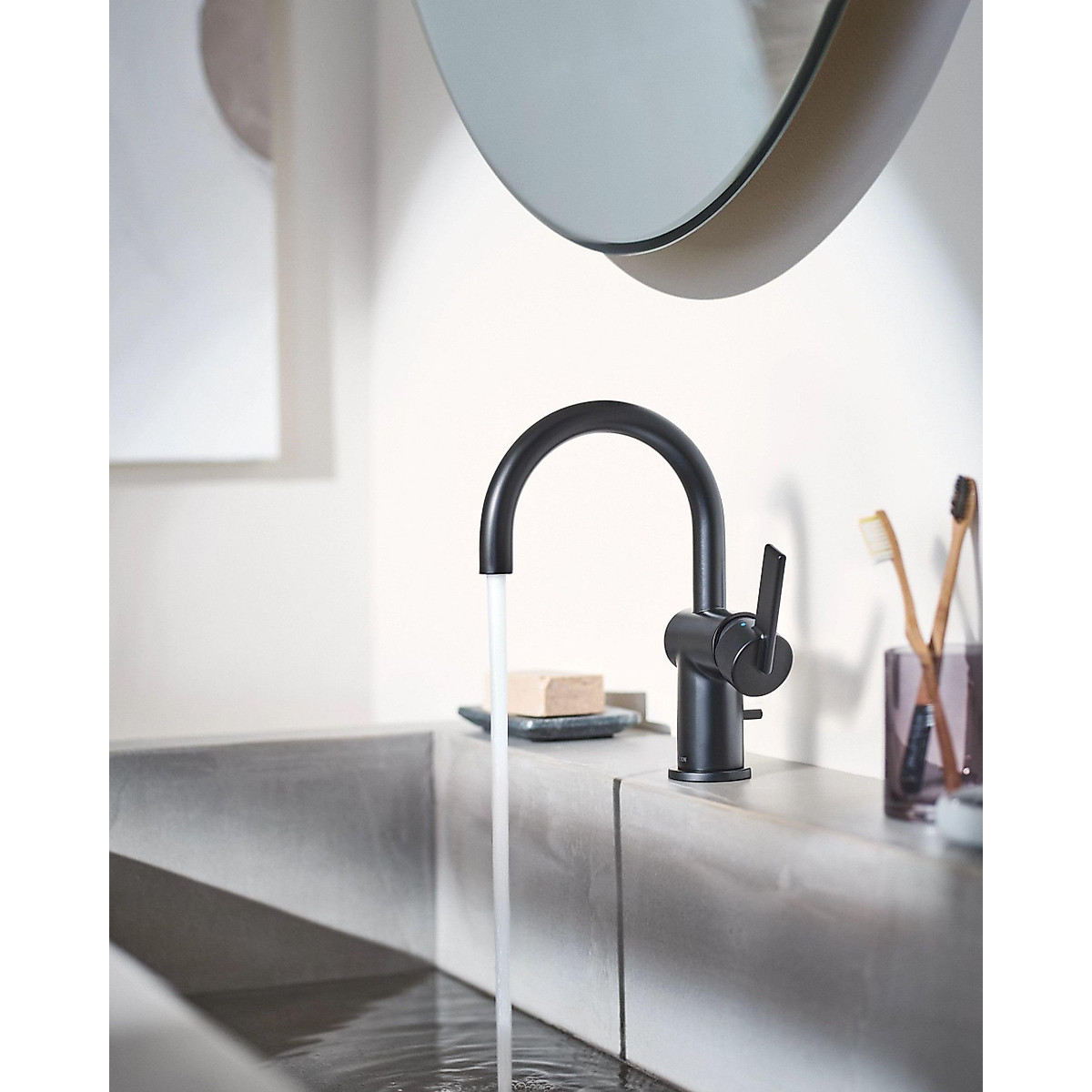Moen 6221BL CIA Collection Single Handle Bathroom Sink Faucet, Matte Black
