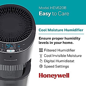 Honeywell Top Fill Tower Humidifier, Digital Humidistat, Black – Cool Mist Humidifier for Bedroom, Home or Office with Space Saving Tower Design