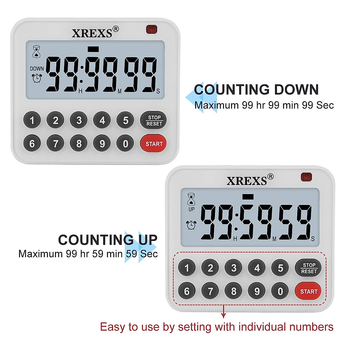 XREXS Digital Kitchen Timer Magnetic Countdown Up Cooking Timer Loud Alarm and Mute Optional, Magnet and Stand, Large Display Classroom Timer for Teachers (2 Batteries Included) Upgraded Version