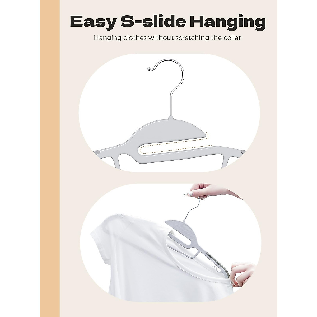 HOUSE DAY Grey Plastic Hangers 50 Pack, Slim Clothes Hangers Space Saving, Non Slip Hangers with Rubber Pads, Sturdy Coat Hangers for Closet, S-Shaped Hangers for Shirt, Suit, Pant, Skirt