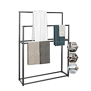 WXXGY Freestanding Towel Holder Metal Towel Rack Stand Alone Bath Towel Stand for Bathroom Floor Pool Kitchen Washroom/Black/75X20X110Cm
