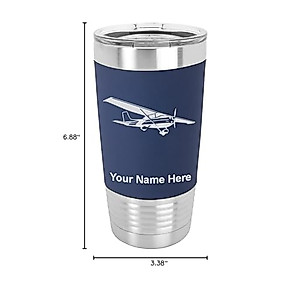 LaserGram 20oz Vacuum Insulated Tumbler Mug, High Wing Airplane, Personalized Engraving Included (Silicone Grip, Navy Blue)