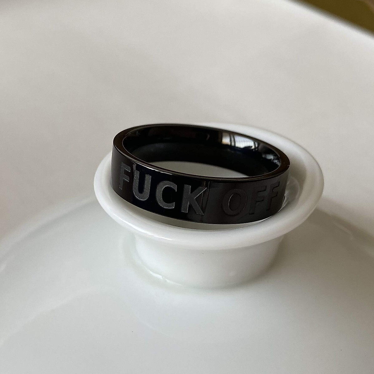 INRENG 6mm Men's Women's Stainless Steel Ring Fuck Off Inspirational Jewelry Biker Band Black Size 8