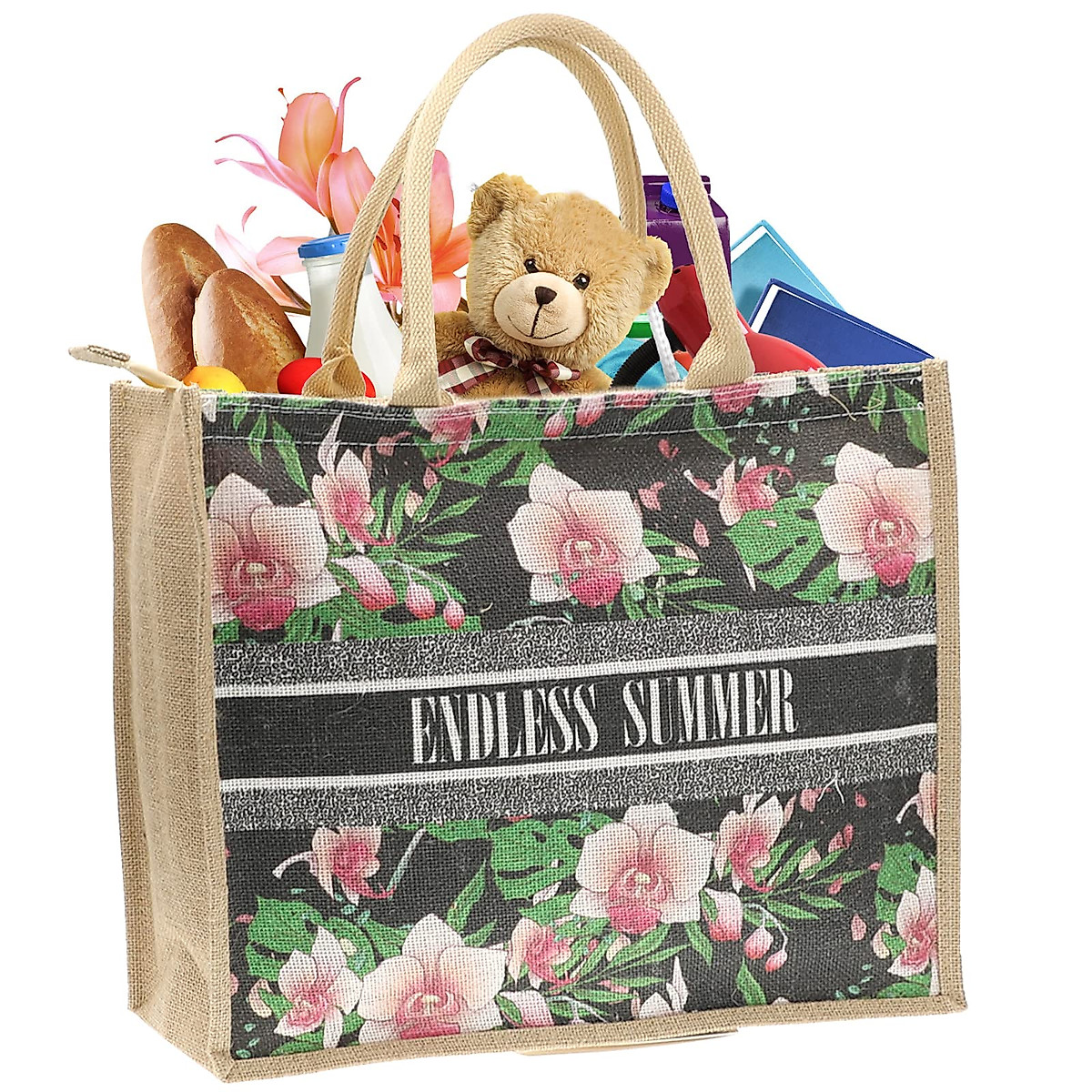 CIOOU Waterproof Beach Bag Straw totes Large Burlap Tote Bags Reusable Jute Bags Grocery Store Shoulder Handbag for Women