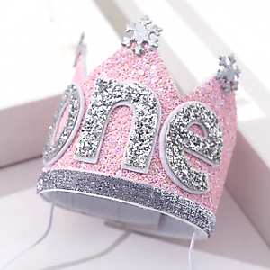 Agkvw Winter Onederland Crown - Snowflake Glitter Hat for Baby Girl's 1st Birthday, Pink and Silver Decorations