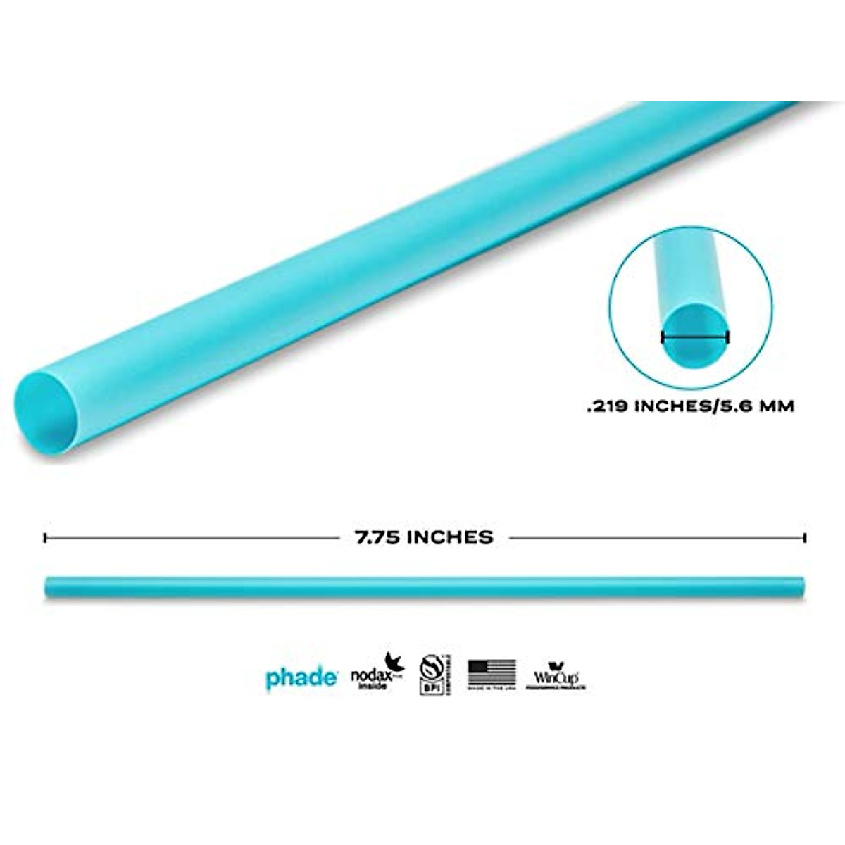 phade Eco-Friendly Sustainable Marine Biodegradable Compostable 7.75" Jumbo Straws, Individually Wrapped, 1 Pack - 375 Count