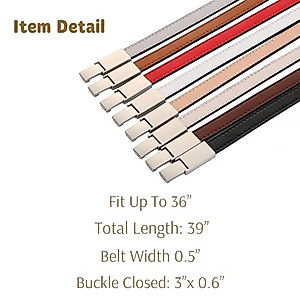 Women's Belts Skinny Soft Genuine Leather Belts Adjustable Slim Waist Belt Silver Metallic Plaque Buckle Waistband, Black