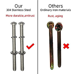 Universal Headboard or Footboard Hardware, 304 Stainless Steel Nuts and Bolts 3 inches, Bed Frame Bolts, Headboard Bolts, Bolts for headboard to Frame, Headboard & Footboard