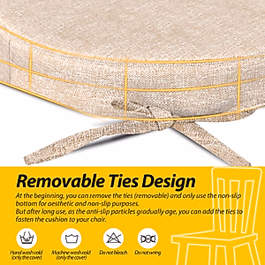 AAAAAcessories Square Chair Cushions for Dining Chairs with Ties and Removable Cover, 2" Thick Dining Kitchen Chair Pads, Indoor Dining Room Chair Cushions, 16" x 16", Set of 2, Beige