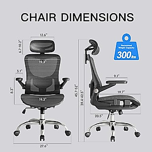 Ergonomic Office Chair, Mesh Office Chair with Rocking Function,Ergonomic Chair with 3D Headrest, 3D Armrests, and Adjustable Lumbar Support,SGS Class 4 Gas Clylinder 300 Lbs Capacity