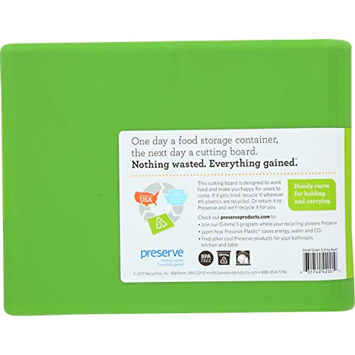PRESERVE Cutting Board Plastic Small Green, 1 EA