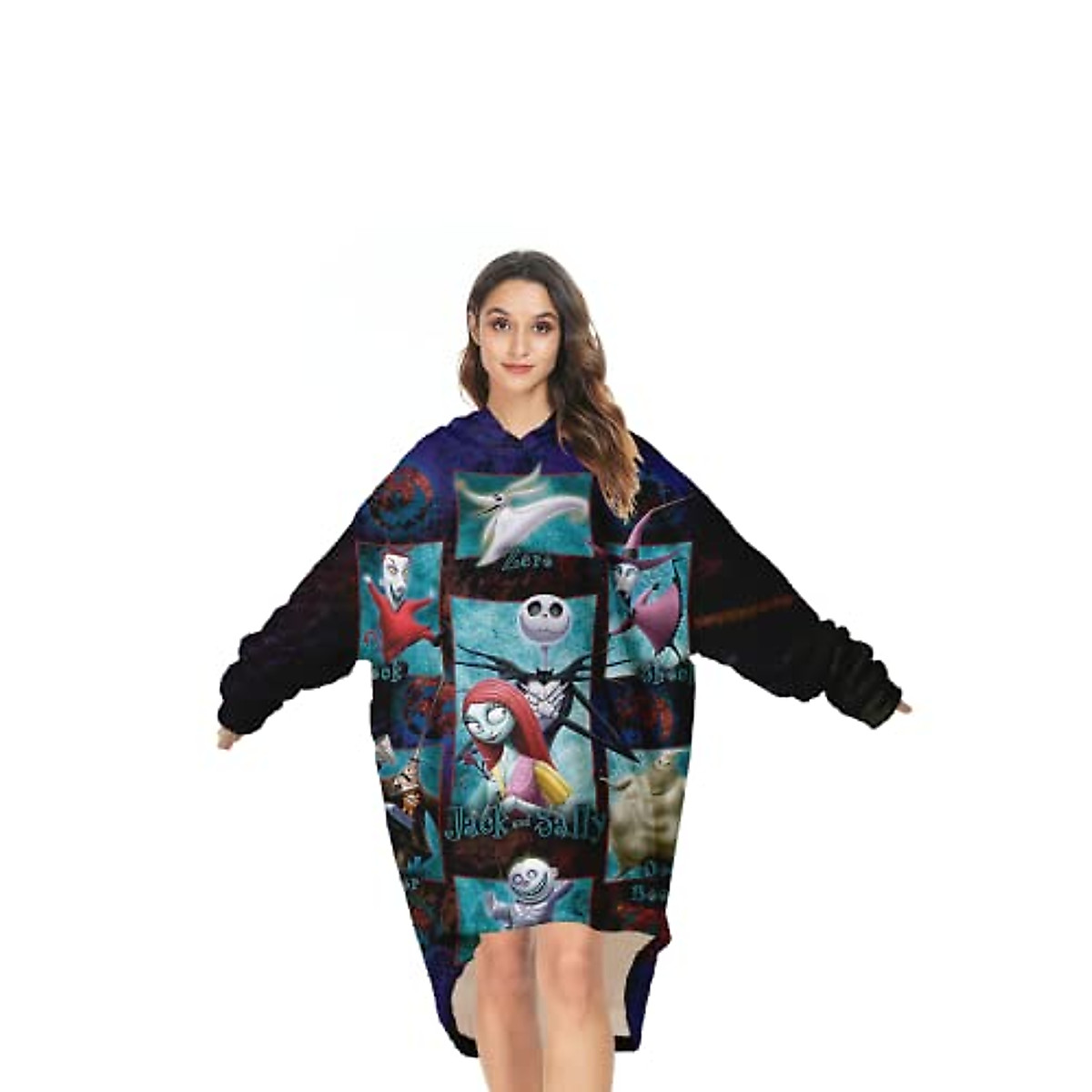 Christmas Blanket Hoodie Women Plus Size,Warm Soft Halloween Wearable Blanket Adult Hoodie,Novelty Flannel Blanket Sweatshirt,with Pockets Pullover Pajamas for Teens 5'5"-5'11"