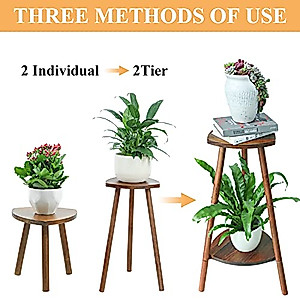 Tall Indoor Plant Stand - Adjustable Plant Holder, Mid Century Wooden Plant Shelf for Multiple Plants, 2 Tier Plant Rack Flower Pot Stand for Living Room Outdoor Garden Patio