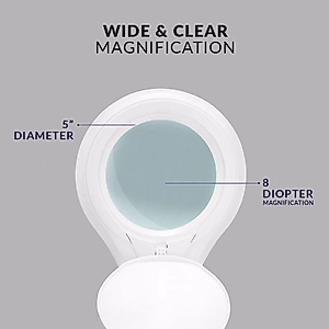 Neatfi (New Model) 1,200 Lumens Super LED Magnifying Lamp with Clamp, 8D, Dimmable, Includes Microfiber Cleaning Cloth, 5 Inch Diameter Lens for Reading, Sewing, Crafting (8 Diopter, White)