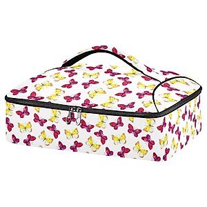 Kcldeci Insulated Thermal Food Carrier Insulated Casserole Carrier for Hot or Cold Food,Yellow Pretty Butterflies Insulated Tote Bag for Potluck Cookouts Parties Picnic,Lasagna Lugger