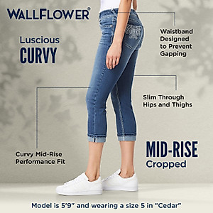 WallFlower Women's Size Luscious Curvy 23.5" Crop Mid-Rise Bling Insta Stretch Juniors (Standard, Cedar, 18 Plus