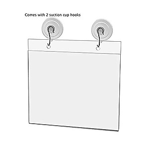 7” x 5” Window Holder Sign Pack of 2 with Suction Cups and Hanging Hooks Hours of Operation Horizontal Frame Ad Picture Notice Warning Party Advertisement Prices Signage By Marketing Holders