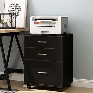 soges 3 Drawer Mobile File Cabinet, Rolling Filing Cabinet, Home Office Lockable Pedestal File Cabinet, Under Desk Cabinet on Wheels, 10CZSSFC04BK