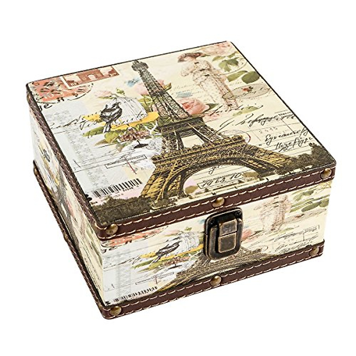 WaaHome Wood Jewelry Keepsake Box Memory Boxes Eiffel Tower Decorative Boxes For Girls Kids Gifts, 6.4"X6.4"X3.2"