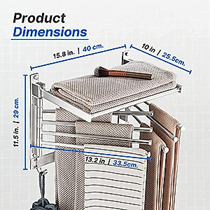 Juselove Wall-Mounted Drying Rack – Drying Rack with Broom Holder and Laundry Bag – Multifunctional Clothing Drying Rack with Swing Arms and Hooks – Space-Saving Laundry Rack for Clothes, Towels