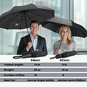 SIEPASA Windproof Travel Compact Umbrella, 8-Ribs Anti-UV Waterproof Folding Umbrella with Telfon Coating-One Button for Auto Open and Close. (Black)