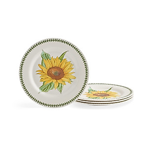 Portmeirion Botanic Garden Collection Dinner Plate | Set of 4 Dinner Plates | 11 Inch Plates with Sunflower Motif | Made from Melamine for Indoor and Outdoor use | Dishwasher Safe