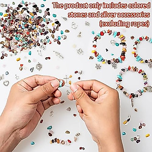 Natural Chip Stones for Bracelet - 400pcs 5mm to 8mm Gemstones Healing Loose Rocks Bead Hole Drilled DIY with 30pcs Silver Charms for Bracelet Necklace Earrings Jewelry Making Craft