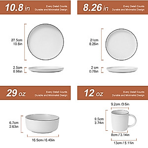 MTLWTL Dinnerware Sets, Dish Set for 4, Kitchen Plates and Bowls Set with Mugs, Microwave, Oven & Dishwasher Safe, White Sesame 16 Pieces