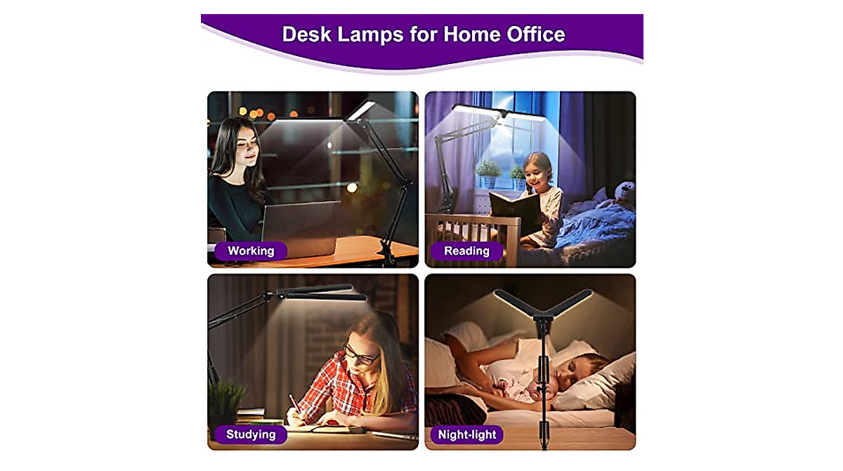 Brightest 24W Double Head LED Desk Lamp for Office & Reading