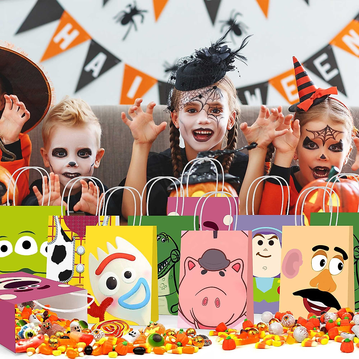 24PCS Toy Inspired Story Party Gift Bags for Birthday Party Supplies, 8 Designs Double Sided Party Favor Goodie Candy Treat Bags for Kids Boys Girls Party Decorations