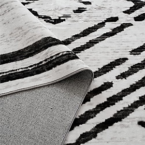 Syalife Boho Area Rug, Non Shedding 8x10 Washable Rug with Non Slip Backing, White and Black Modern Geometric Carpet, Indoor Bohemian Rug for Living Room Entryway Bedroom Kitchen - White, Black