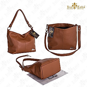 LiaTalia Womens Genuine Italian Leather Medium Size Shoulder Hobo Bag - Adjustable Long Strap Handbag - EMMY [Olive Green]