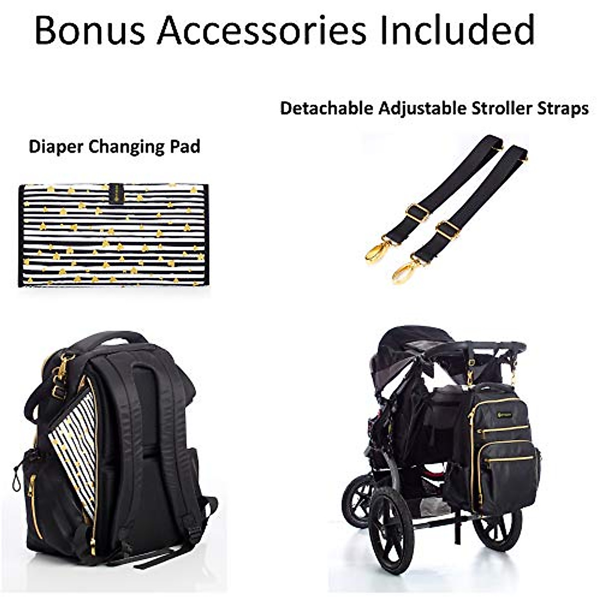 KYREEN Diaper Backpack Set Includes Backpack Straps, Baby Changing Pad, Small Organizing Pouches and a Bag Strap for Your Stroller - Thick Luggage Sleeve with Security Pouch for Travel