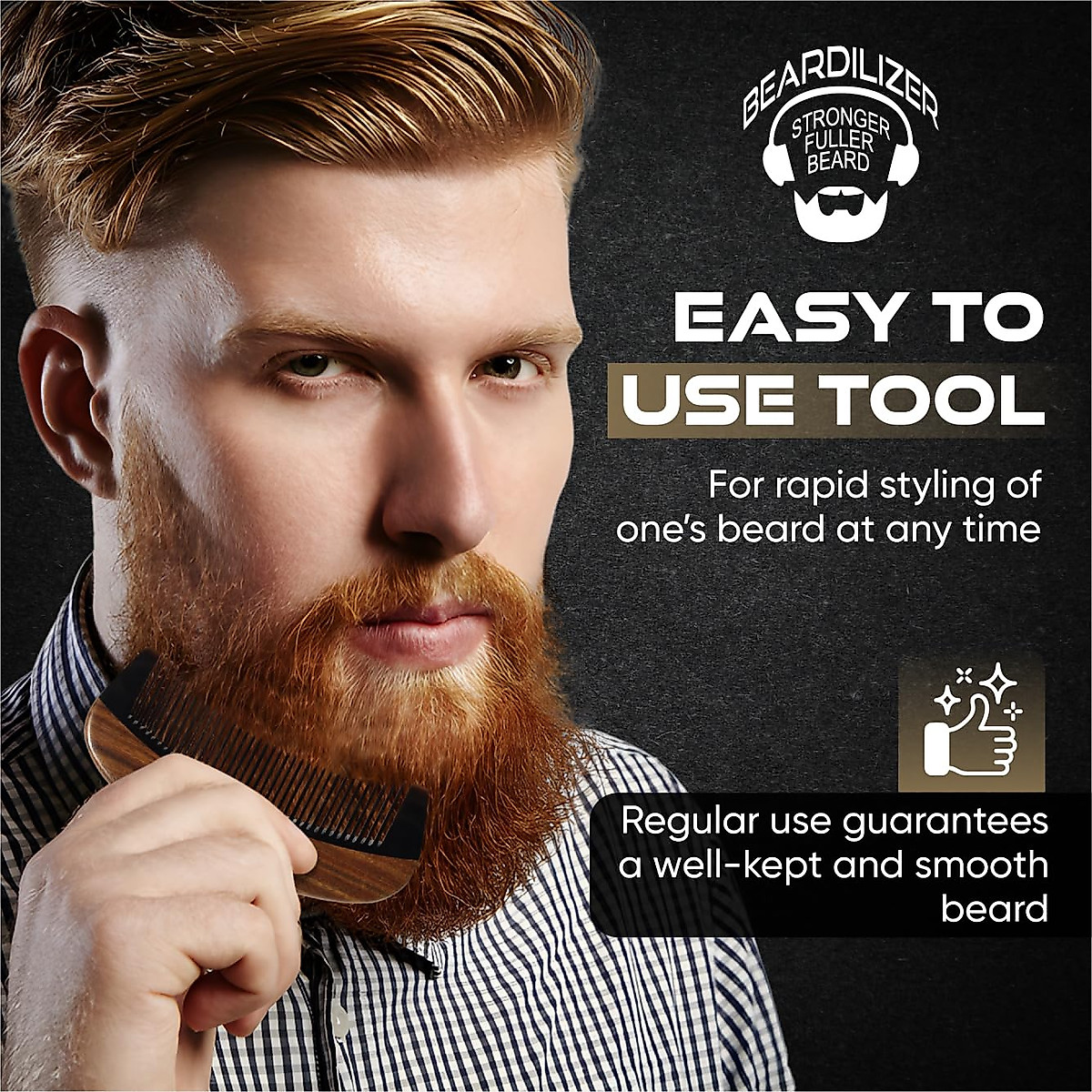 Beardilizer Beard Comb - 100% Natural Black Ox Buffalo Horn & Sandalwood Handle