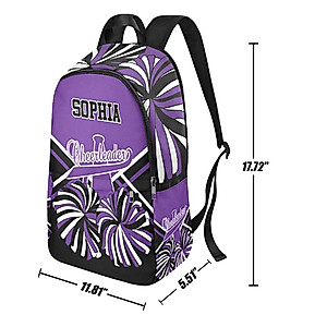 CUXWEOT Personalized Cheer Black Purple White Cheerleader Backpack with Name Custom Travel Bag for women Men