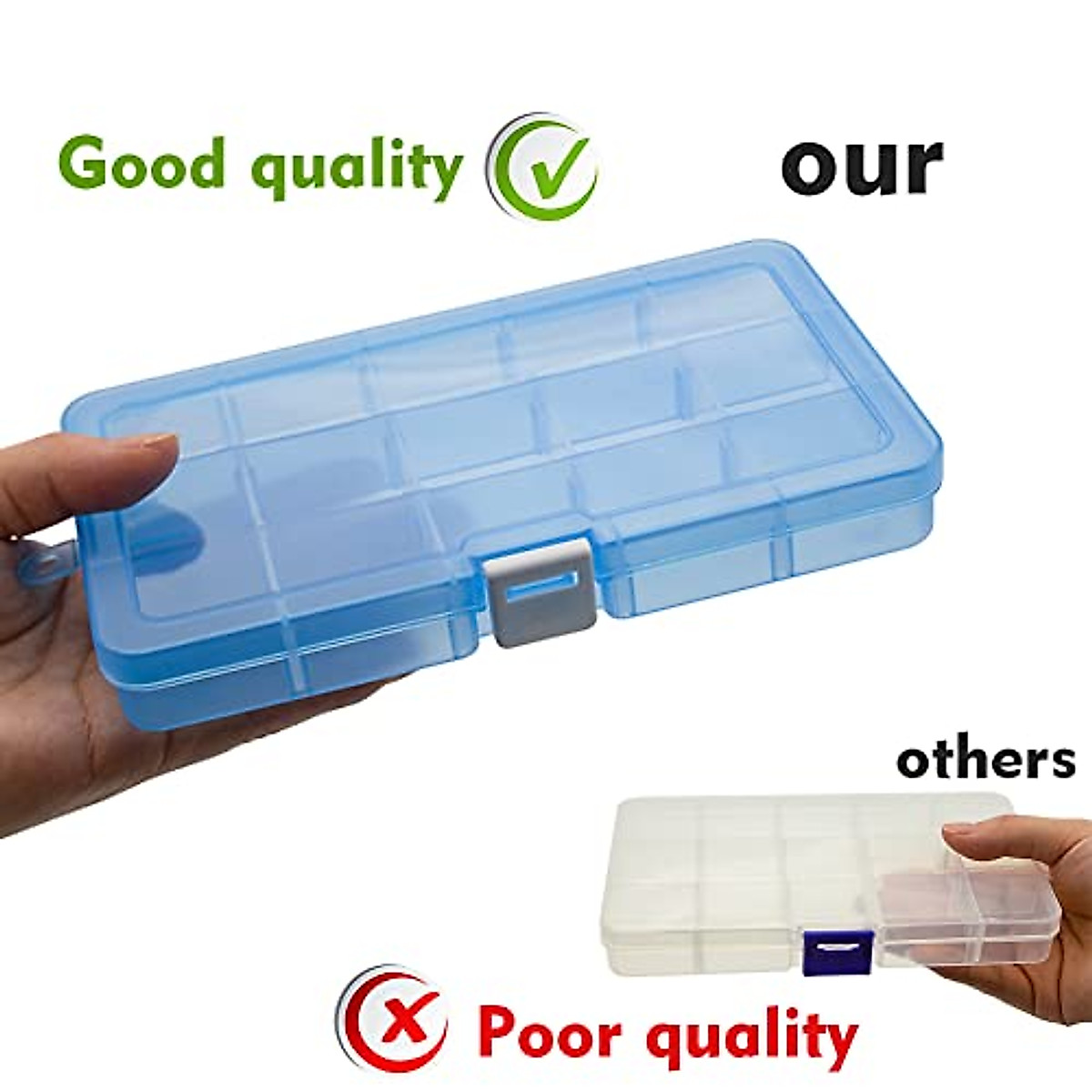 Qualsen 8 Pack Bead Organizer Plastic Compartment Box with Adjustable Dividers Craft Tackle Organizer Storage Containers Box 15 Grid (4 Colors)