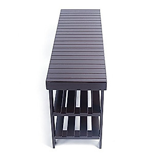 Goujxcy Shoe Rack Bench,3-Tier Shoe Rack Storage Bench Bamboo Seat Organizing Shelf Entryway Hallway Organizer Furniture, Holds Up to 551 lbs,Coffee