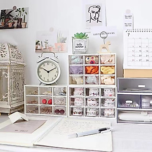 Feadily 2PCS Small Drawer Organizer for Desk, Desktop Drawer Organizer with 9 Clear Drawers, Plastic Desktop Storage Drawers 7.1 Inch x 3 .9 Inch x 4.7 Inch, White