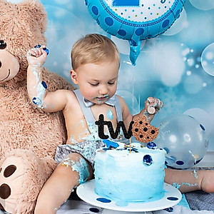 Cookie Two Cake Topper, Happy 2nd Birthday Cake Topper, Brown Giltter Cookie Cake Decor for Baby Shower, Two Years Old Birthday/Anniversary Party Decoration Supplies