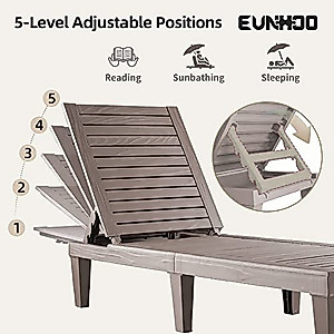 EUNHOO Outdoor Chaise Lounge Set of 2, Adjustable Pool Lounge Chair with 5 Positions Backrest, Waterproof Sun Loungers for Garden Pool Beach Patio Deck Sunbathing