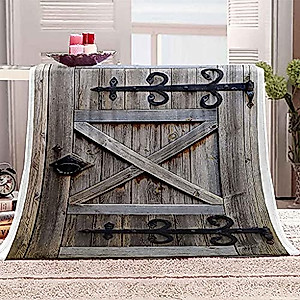 NARBOR Soft Fleece Throw Blanket - Fluffy Microfiber Solid Blankets for Bed and Couch Double/Single Size - 59X79Inch Vintage Small Wooden Door Printed Flannel Blanket for Bed, Couch and Sofa