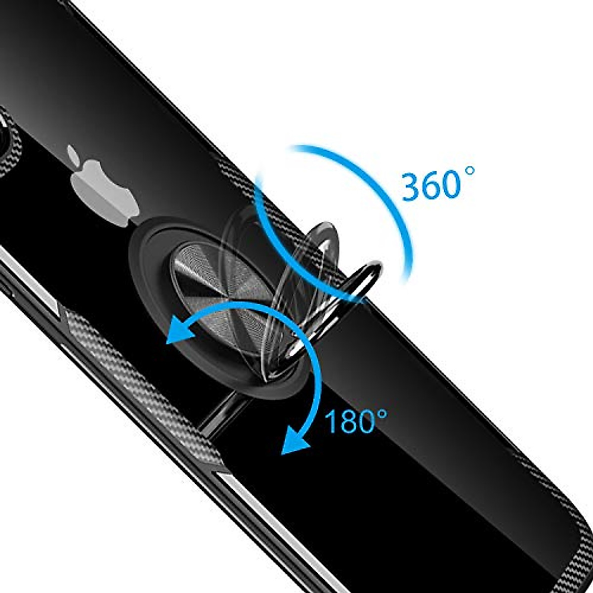 Designed for iPhone 11 Pro Max Case 6.5 inch, Carbon Fiber Design Clear Crystal Anti-Scratch Case with 360 Degree Rotation Ring Kickstand(Work with Magnetic Car Mount) for iPhone 11 Pro Max,Black