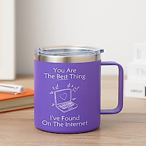NOWWISH Valentines Day Gift for Her, Wife, Girlfriend - Best Thing I Found on the Internet 14oz Mug - Funny Presents for Anniversary, Birthday, Mothers Day, Christmas - Purple