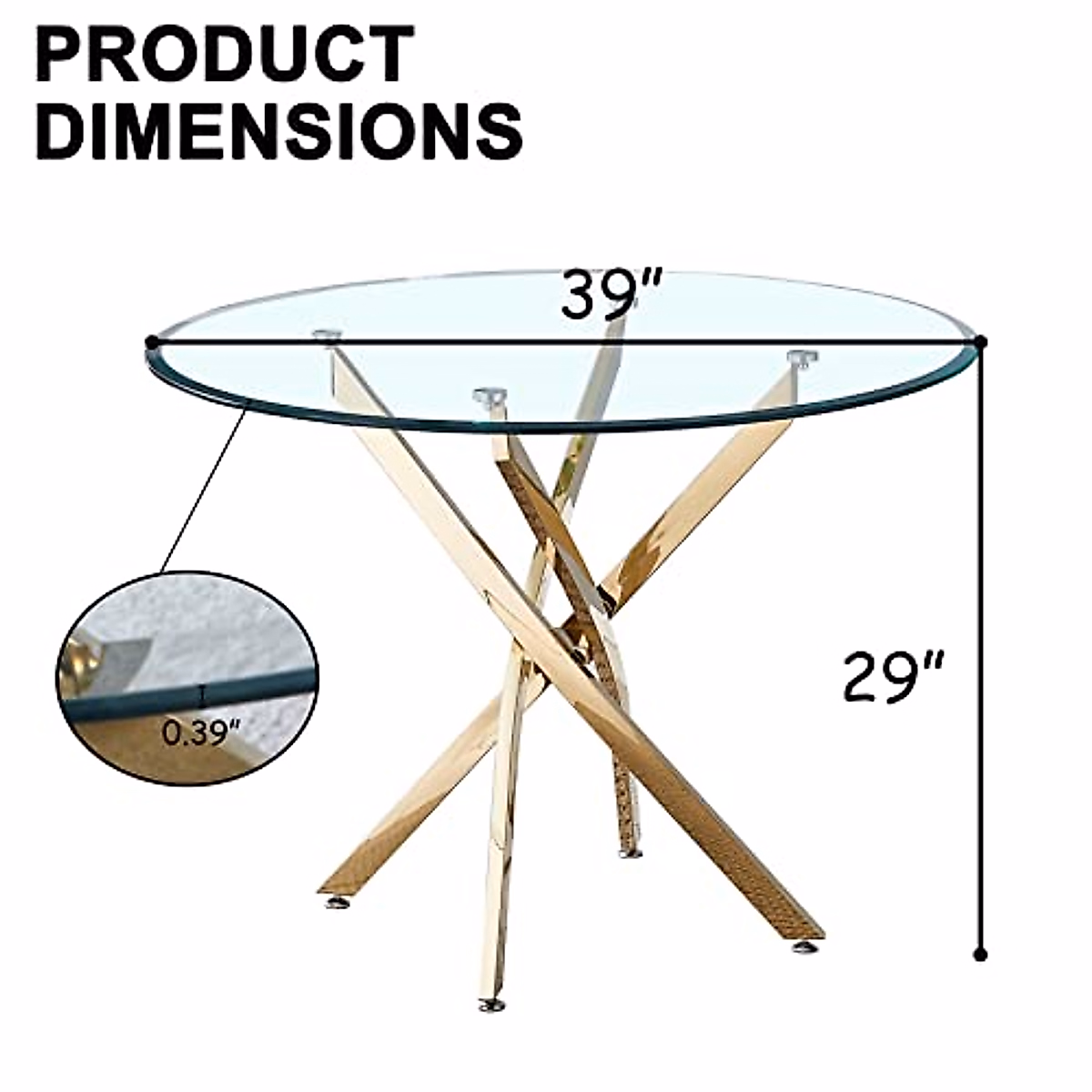 39" Round Dining Table for 6, Glass Kitchen & Dining Room Tables, Modern Circle Dining Room Table with 0.39" Tempered Glass Tabletop and Cross Stainless Steel Legs for Dinner Small Spaces (Gold Leg)