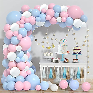 Gender Reveal Balloon Arch Kit 124 Pcs Pink and Blue and White Balloons Garland Kit for Boys Girls Gender Reveal Decorations Wedding Baby Shower Birthday Party Decorations, 5+10+12+18 inch